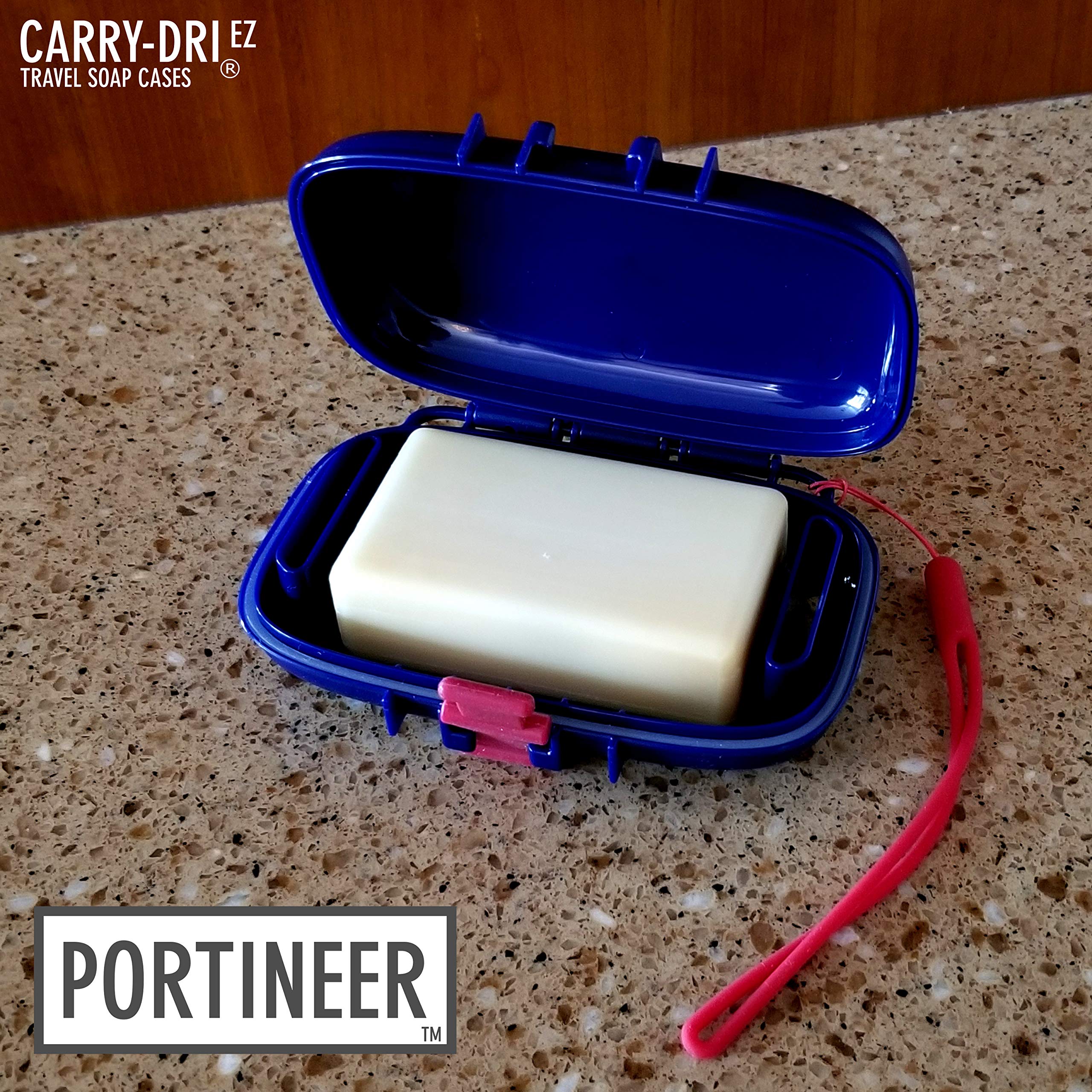 Carry-Dri EZ Travel Bar Soap Container & Dish - Dries with Patented Air Vents - Durable Leakproof Soap Holder - Compact Soap Bar Case - Ultimate Portable Soap Box for Traveling - Blue-Red