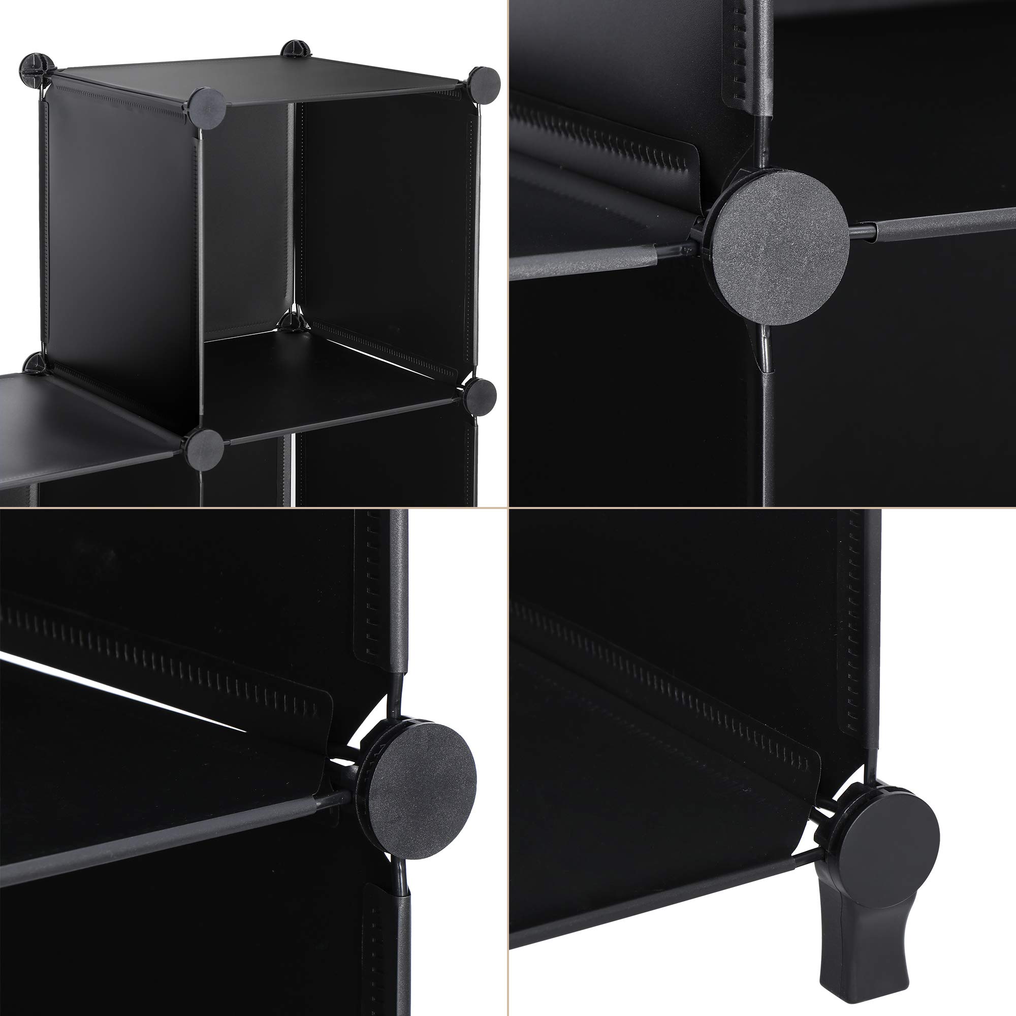 SUPER DEAL 9 Cube Storage Organizer DIY Plastic Stackable Shelves Modular Bookshelf with Wooden Mallet and Feet for Home Bedroom, Living Room, Bathroom, Office, Black