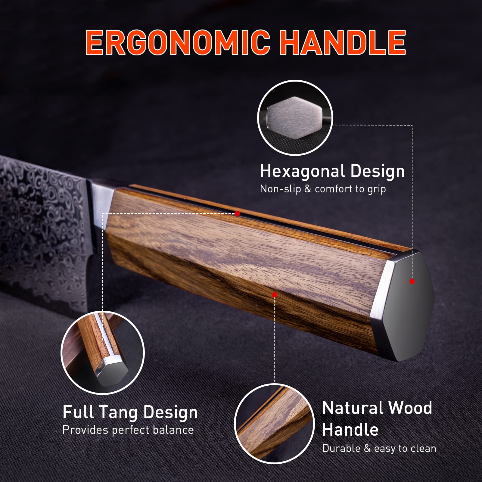 Damascus Steel Chef Knife 8 inch, Paring Knife 3.5 inch 67-Layer Damascus with VG10 Cutting Core Kitchen Knives with Full Tang Ergonomic Natural Wood Handle