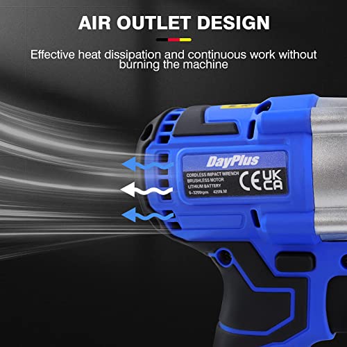 Cordless Impact Wrench 1/2 inch,420N.m Max Torque, Brushless Power Impact Gun, 6.0Ah Li-ion Battery with Fast Charger, 4Pcs Sockets, Electric Impact Driver for Car Home