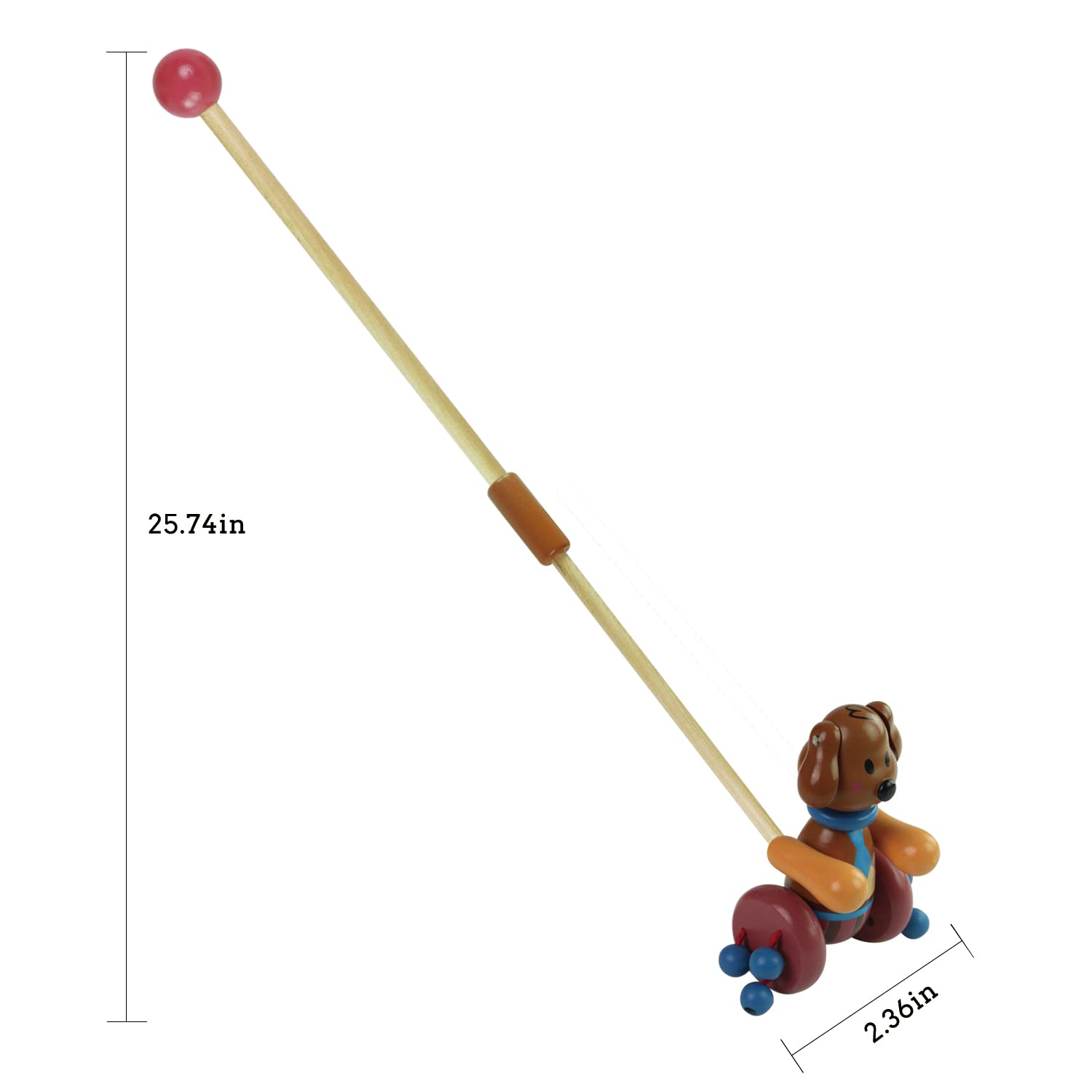 RUYU Loyal Puppy Wooden Push-n-Pull Activity Walking Toy with Colorful Rolling Beads for Toddlers and Babies Girl or Boy, Classic Early Learning Wooden Balance Walking Play Toy