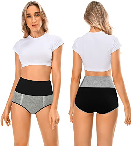 MISSWHO Cotton High Waisted Womens Underwear, Tummy Control Postpartum Essential Panties Full Coverage, C Section Ladies Briefs Plus Size Underpants 5 Pack Size 7 Large