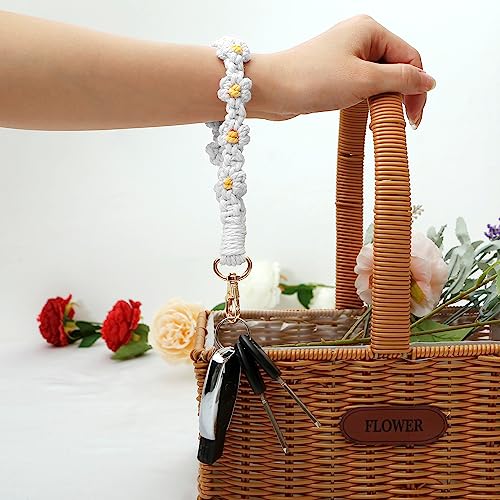 Poagoep Macrame Keychain Handmade Wristlet Keychain Wrist Lanyard for Keys Cute flower keychain Key Chain for Women(1)
