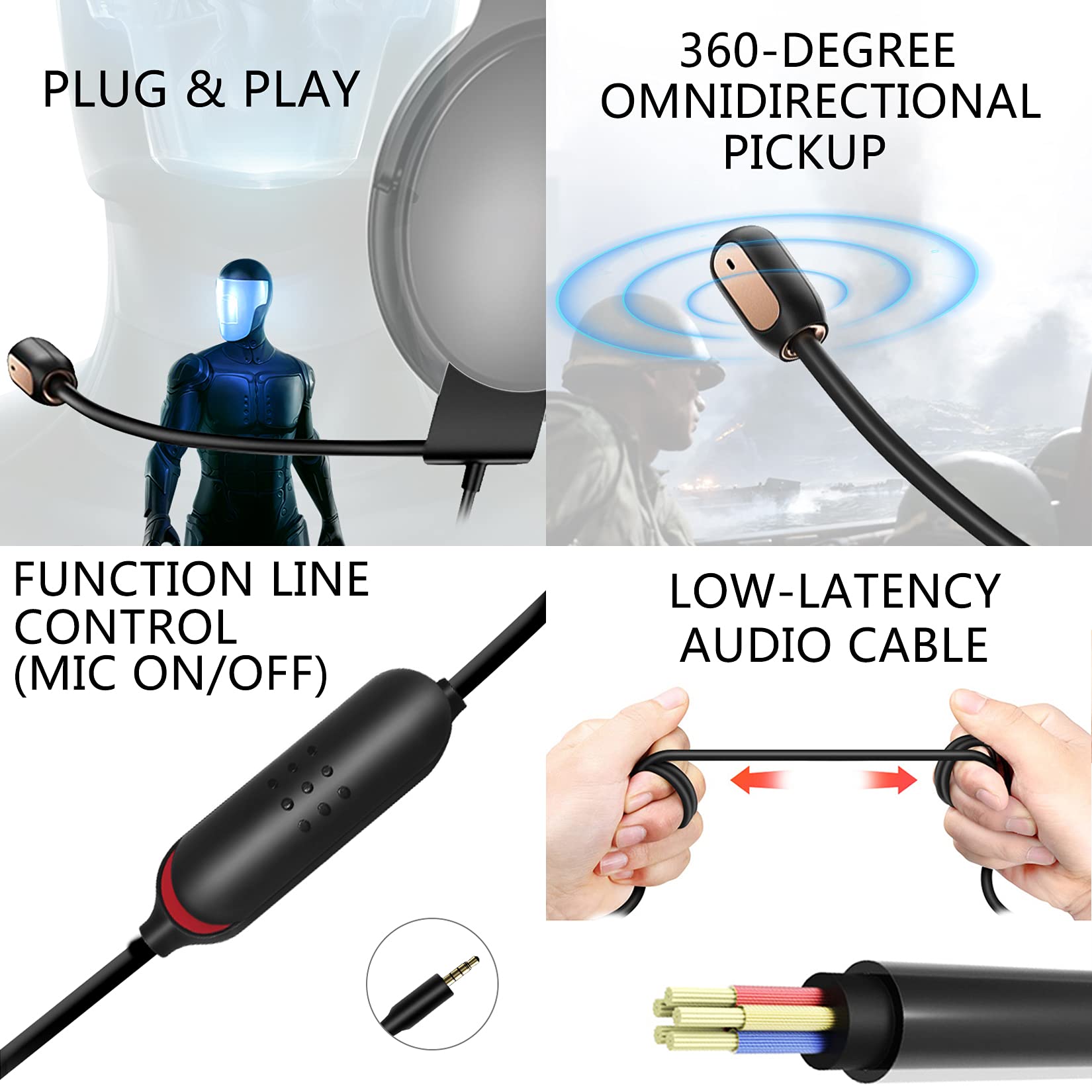 Uberwith Boom Microphone Cable Noise-Cancelling Replacement Compatible with Bose QC35 & QC35 II Headphones with Volume Control and Mute Switch for PC, Laptop, PS4, PS5, Xbox One Controller