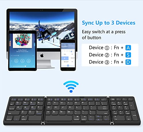 Erkovia Foldable Bluetooth Keyboard, Foldable Wireless Portable Keyboard with Numeric Keypad, USB-C Rechargeable for iOS, Android, Windows System Laptop Tablet Smartphone Device (Not Full Size)