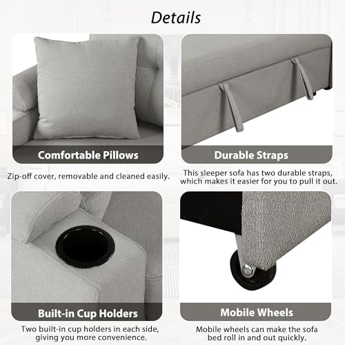 FANYE L-Shape Plush Tufted Upholstered Sleeper Sectional Sofa Convertible Sleep Sofabed W/Pull Out Couch Bed,Cupholders,USB Charging Ports and Power Sockets for Living Room