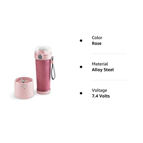 Dash 16 oz Personal USB Bottle Blender with Travel Lid and Charging Cord, Single-Serve Smoothie and Juice Maker, Rose