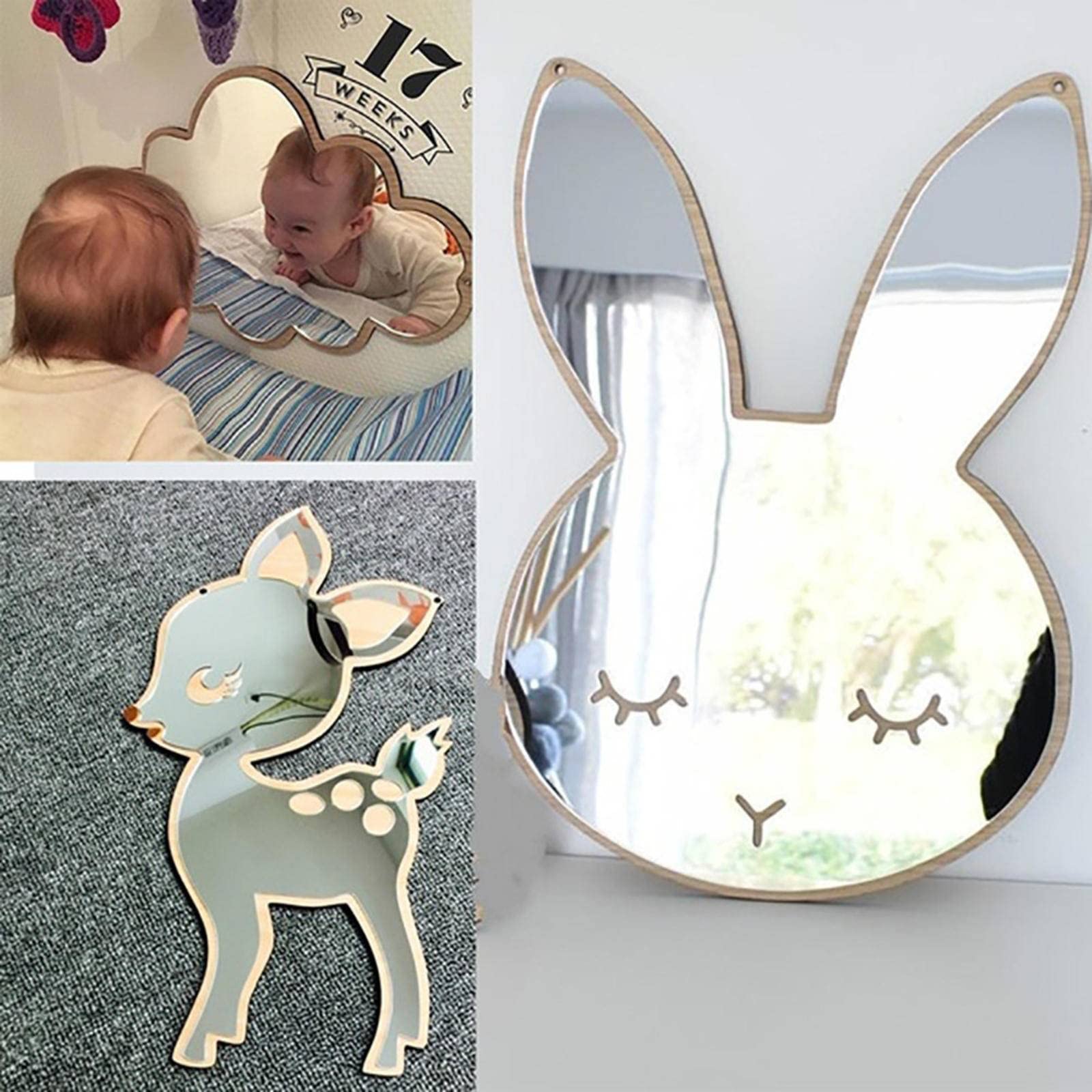 FARZI Cartoon Decorative Mirror Nordic Wooden Acrylic Mirror Creative Art Wall Decoration