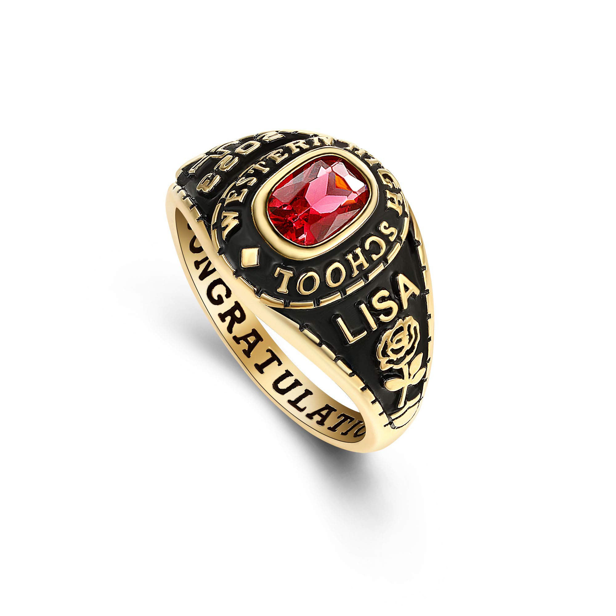 Customized Women’s High School and College Sterling Silver Class Ring – Classic Petite Collection - MEMENTOS JEWELRY (Sterling Silver Gold Plated)