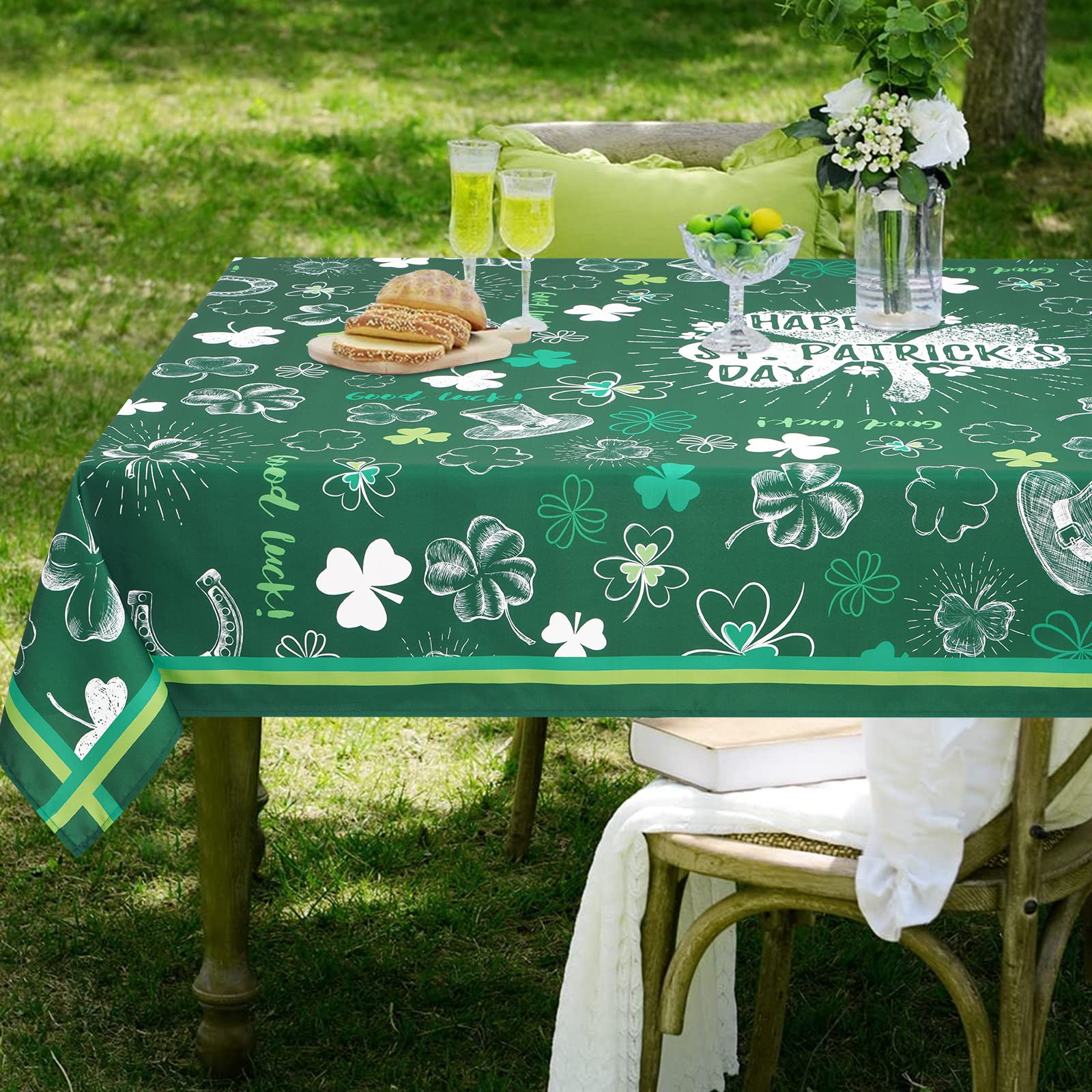Fascidorm St Patrick's Day Tablecloth, Rectangular Waterproof Wrinkle Resistant St.Patrick's Day Shamrock Decorations Table Cloth, St Patrick's Day Holiday Kitchen Dinner Party Decoration, 60" x 84"