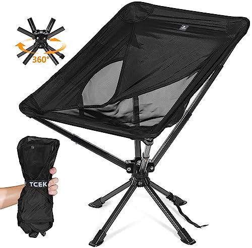 TCEK Swivel Portable Chair Camping Chairs - Small Compact Portable Chair for Adults That Setup in 8 Seconds, Lightweight Outdoor Folding Chair for Camping, Backpacking, Hiking, Beach, Support 300 LBS