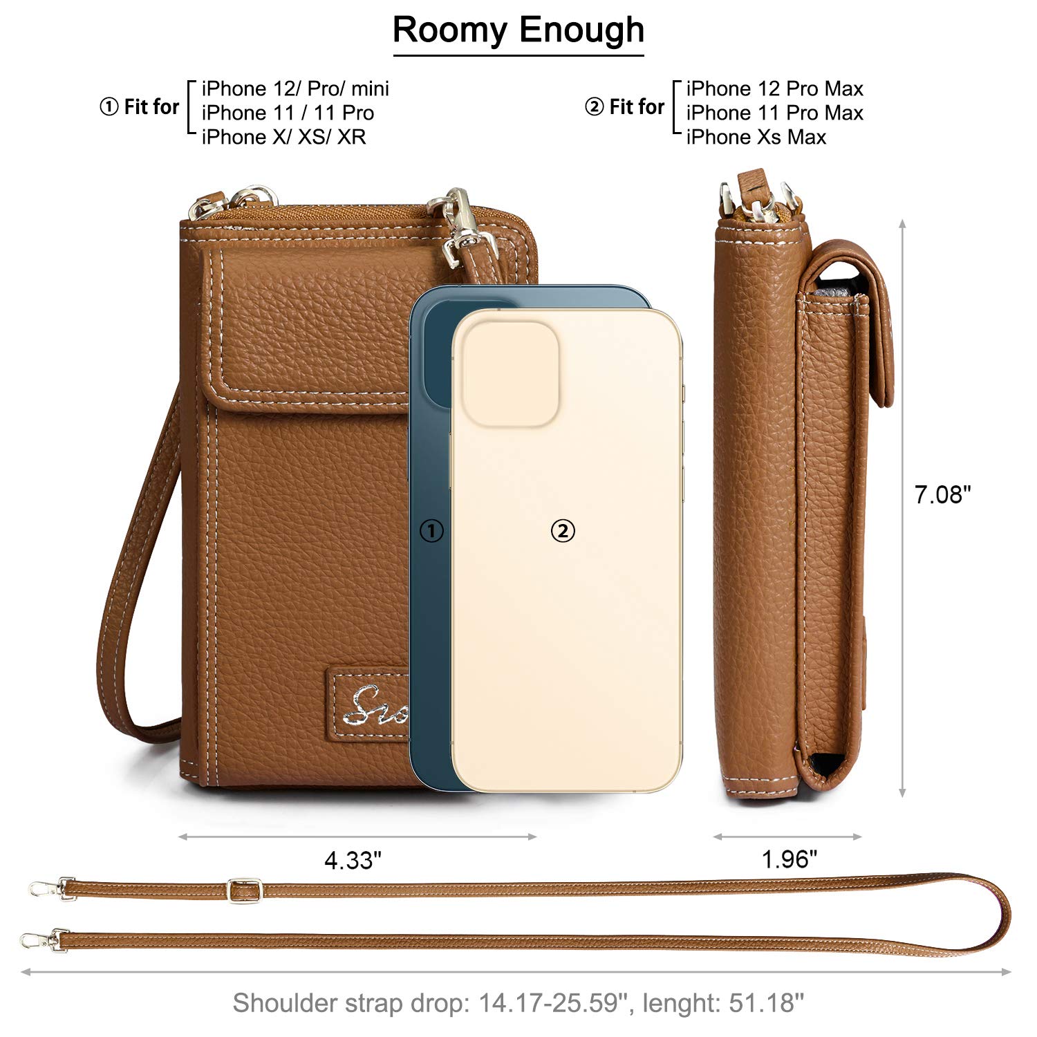 S-ZONE Women RFID Blocking Small Crossbody Cell Phone Purse Bag Wallet 2.0 Version