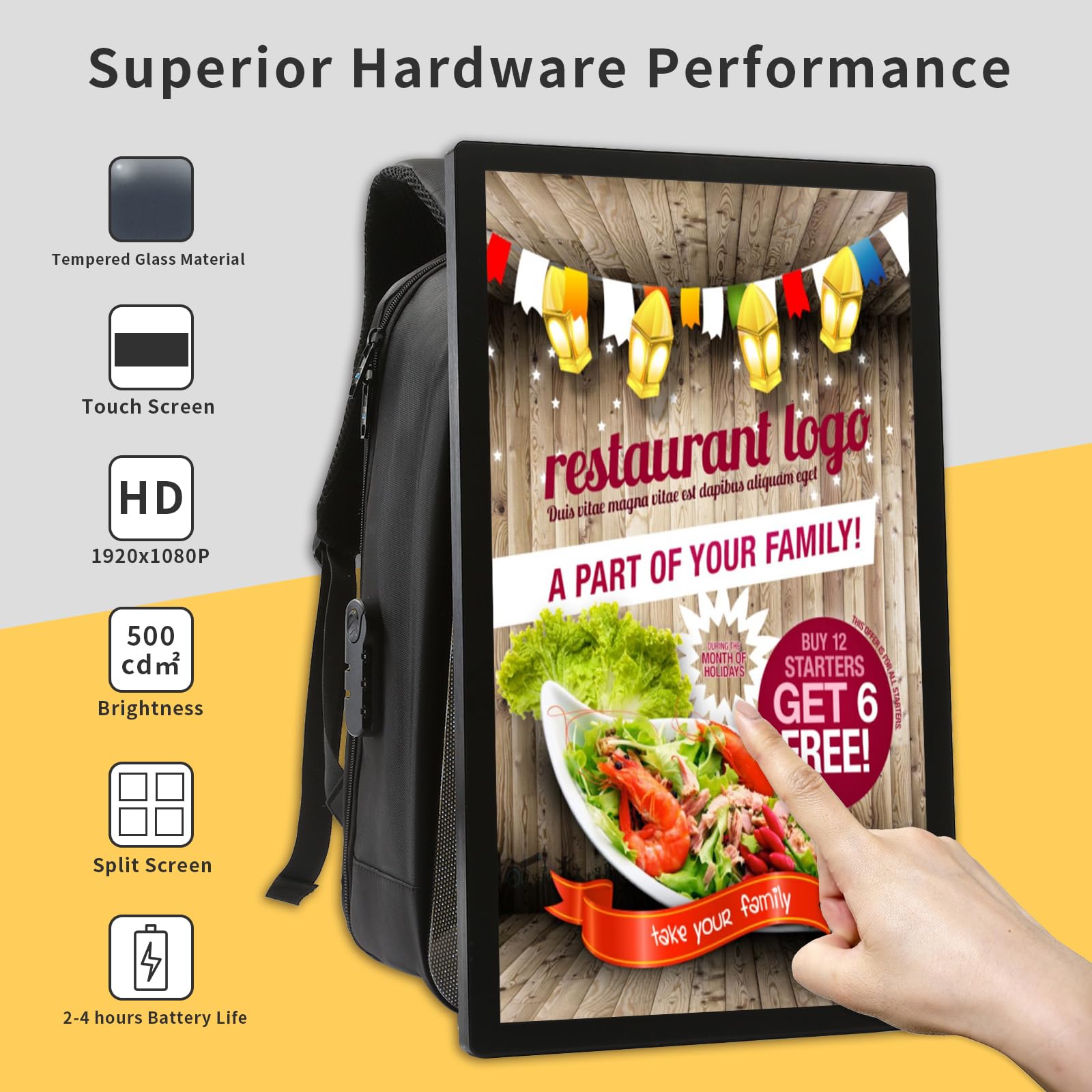 EEZ 21.5inch LCD Backpack for Video Advertising Player, Portable DIY Laptop Daypack Bag (Without Touch Screen)
