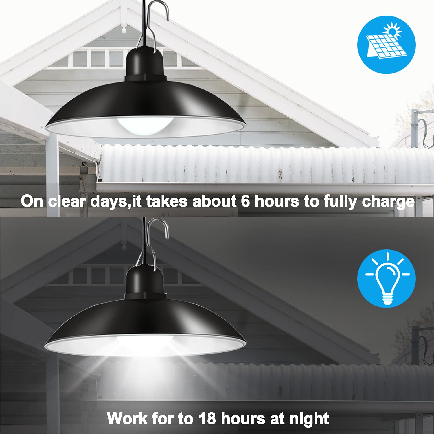 Vincent Solar Pendant Lights, Outdoor Waterproof Solar Powered LED Pendant Lights with Remote Control, Hanging Bright Shed Lights for Home Garden Patio Porch Barn Storage Lighting(Cool White)