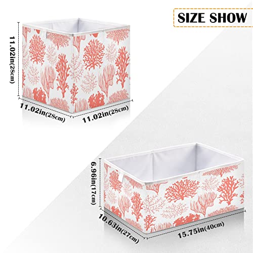 Kigai Beautiful Coral Fabric Storage Bin 15.7" x 11" x 7" Rectangular Baskets Collapsible Store Basket Bins for Home Closet Bedroom Drawers Organizers