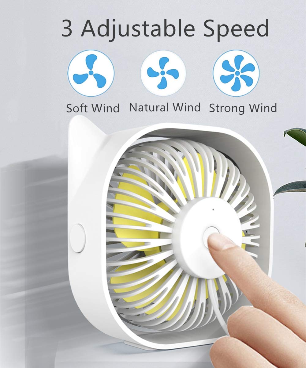 Personal Desk Fan Small Quiet USB Plug in, Mini Portable Table Fans for Sleeping Bedroom Nightstand, 3 Speeds Adjustable, Rotatable, Anti-slip, Fast Cooling for Home Office Dorm Work Travel (Blue)