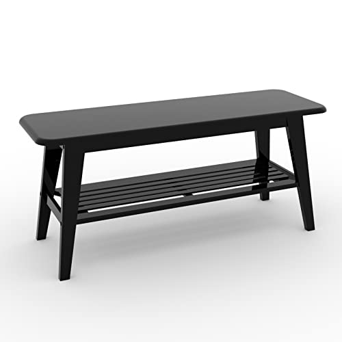 INTOBOO Entryway Shoe Bench, 2-Tier Black Wood Bench for Living Dining Room, 35 Inch Morden Entry Way Shoe Benches Seat, Recyclable Bambo