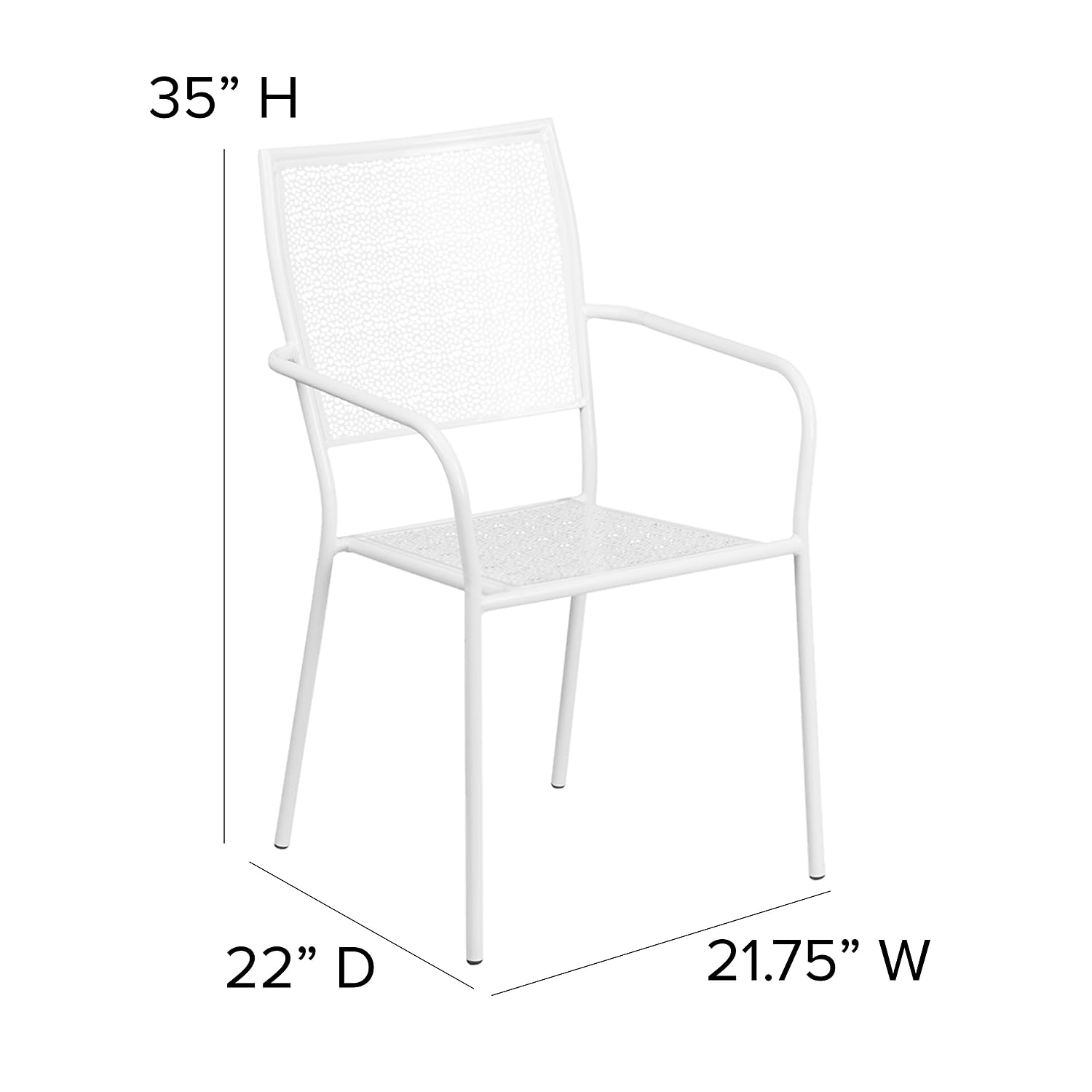 Flash Furniture Commercial Grade White Indoor-Outdoor Steel Patio Arm Chair with Square Back