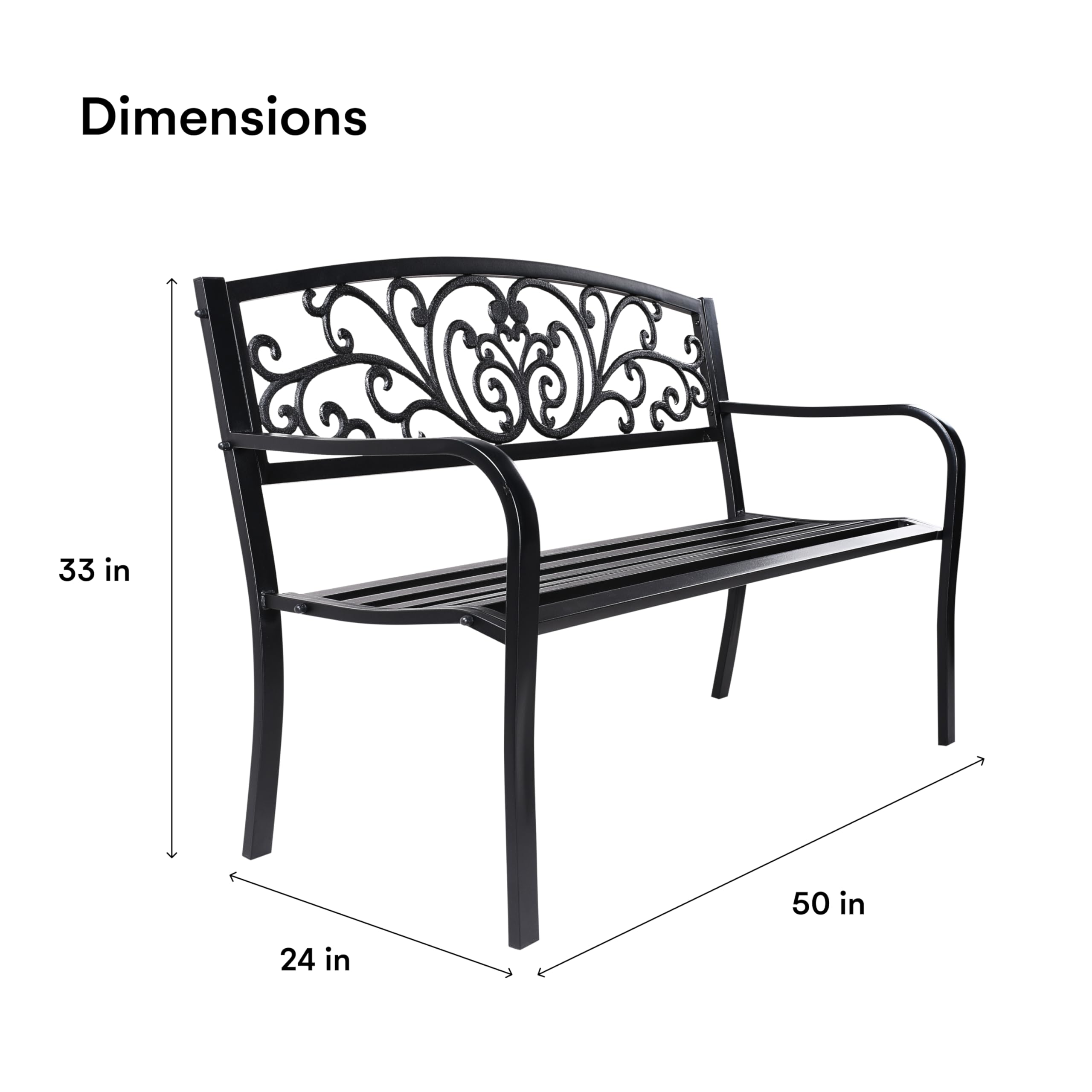 flybold Outdoor Bench Garden Bench with Armrests Steel Metal Bench for Outdoors Lawn Yard Porch - Black Walnut