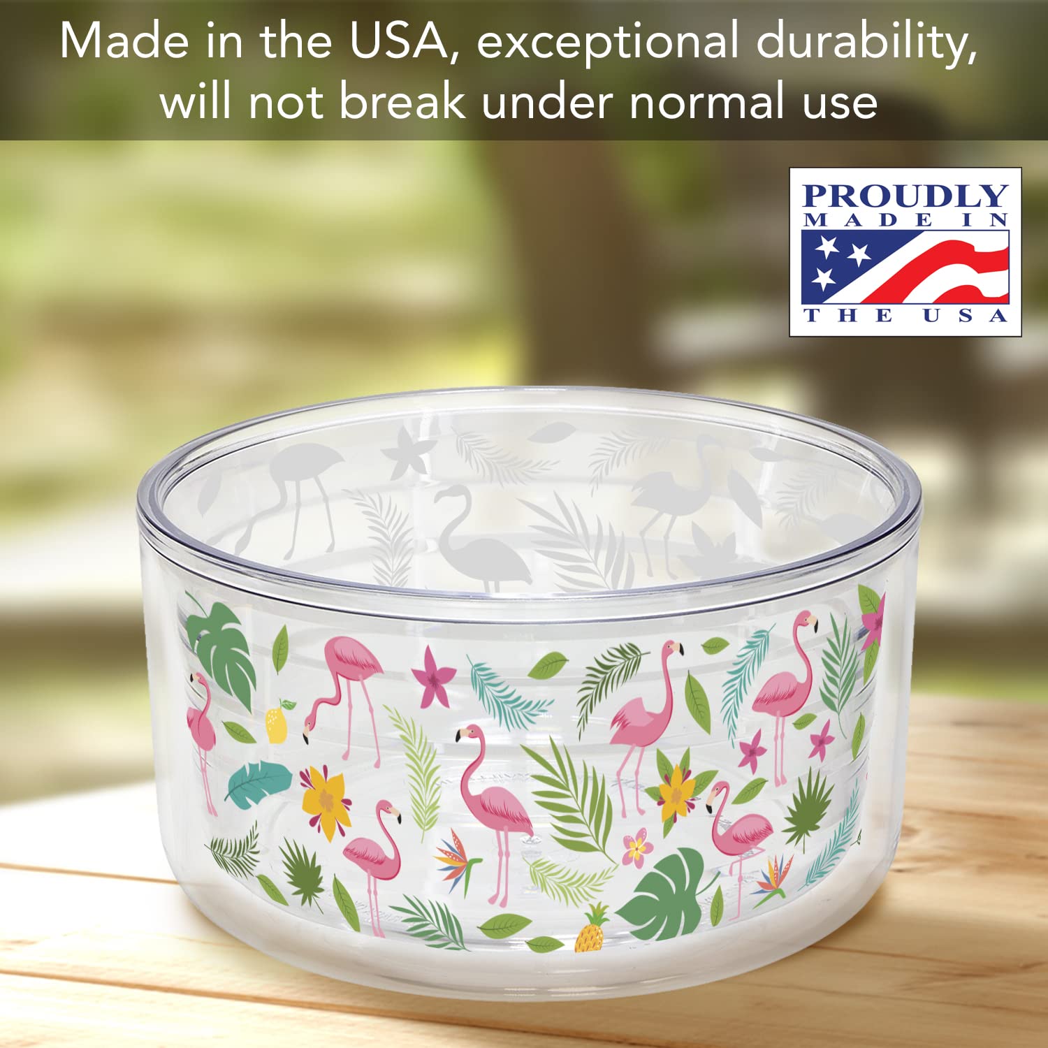 Counterart Flamingos Double Wall Insulated Unbreakable Plastic Travel Bowl with Lid Holds 22 Fluid Ounces BPA Free Microwave Safe Dishwasher Safe