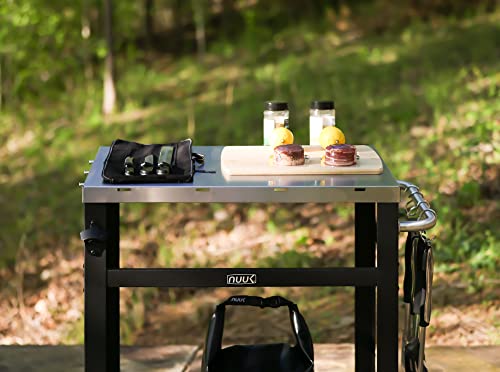 NUUK Double-Shelf Rolling Outdoor Dining Cart Table, 20" x 30" Stainless Steel Commercial Multifunctional Kitchen Food Prep Worktable on Wheels w/Adjustable Storage Tray & Waterproof Protective Cover