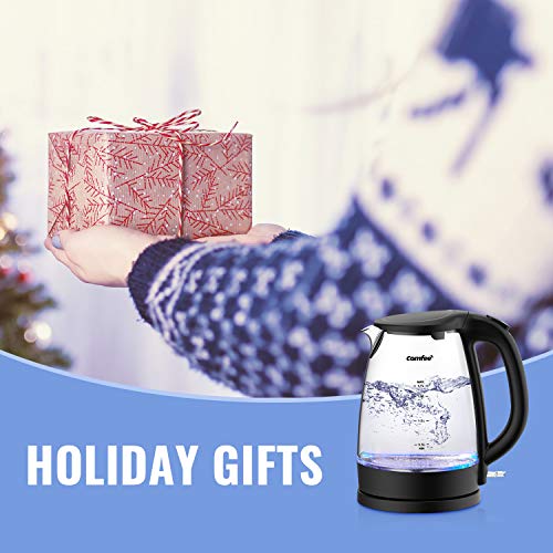 COMFEE' Glass Electric Tea Kettle & Hot Water Boiler(BPA-Free), 1.7L, Cordless with LED Indicator, 1500W Fast Boil, Auto Shut-Off and Boil-Dry Protection