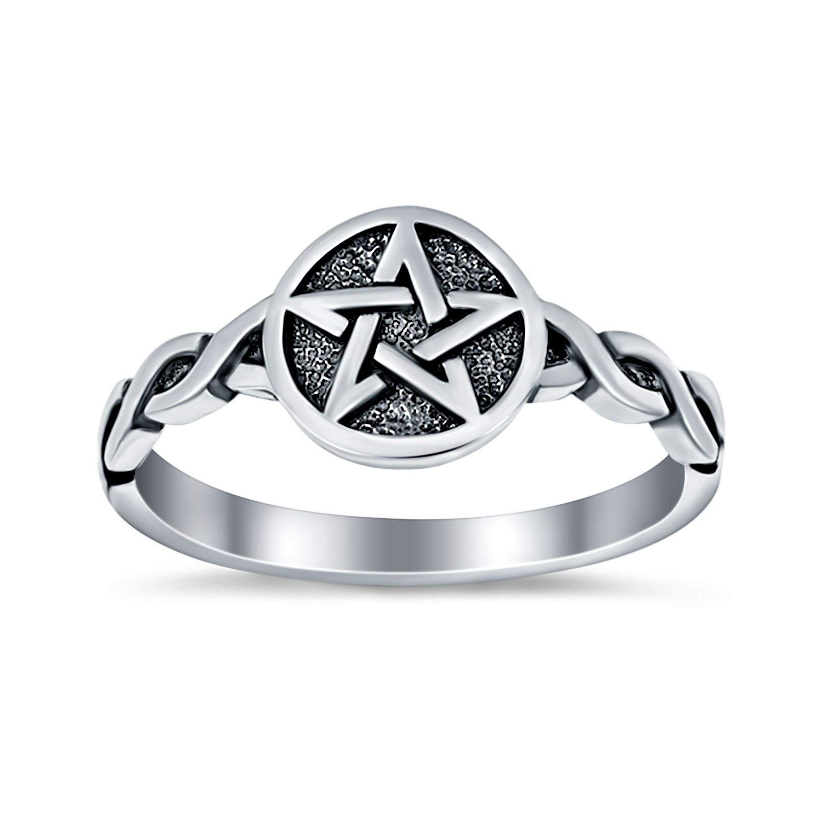 Blue Apple Co. Sterling Silver Size-6 Celtic Infinity Twisted Braided Shank Oxidized Pentagram Star Ring Band Round 925 Sterling Silver