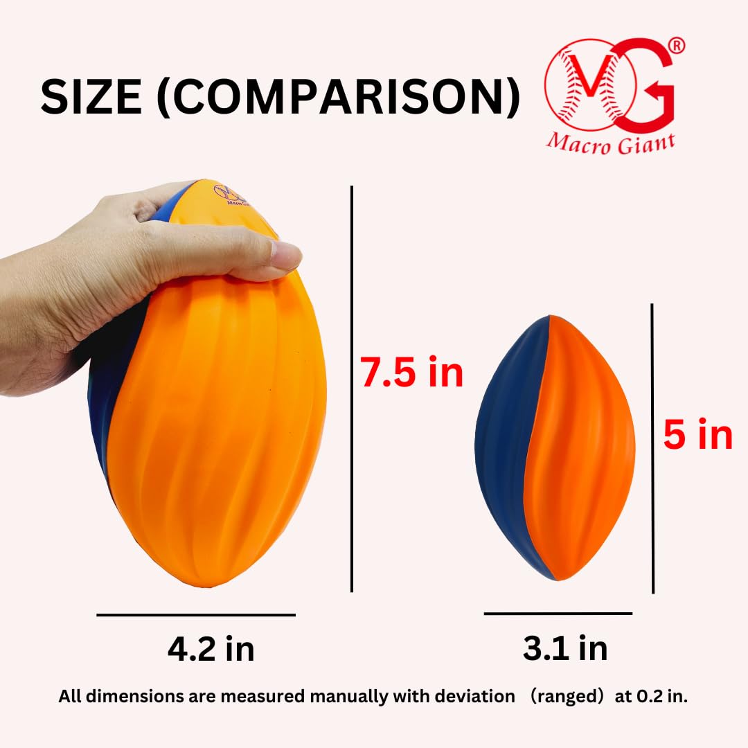 Macro Giant 7.5 Inch PU Soft Foam Spiral Football, Set of 6, Assorted Colors, Training Practice, Kid Toy, Yard Game, Preschool