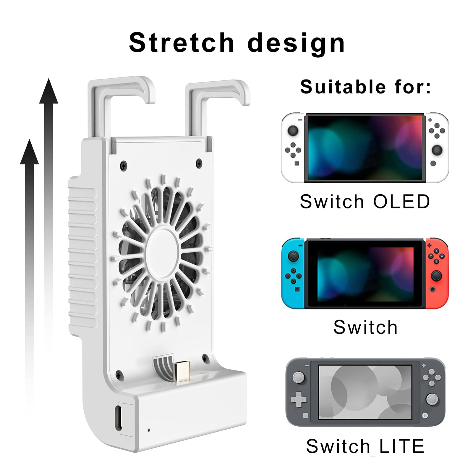 Bionodr Charger Dock for Switch OLED and Switch Lite, Portable Charging Stand Cooling Station with Cooling Fan and Kickstand for Switch and Switch Lite Accessories (White), 11.5x7x3.7CM (DSS-93)