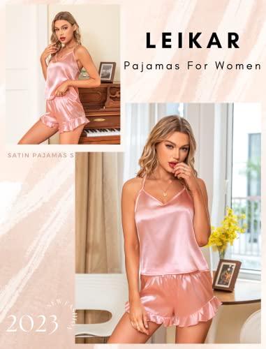 Leikar Silk Pajamas For Women Cute Cami Pajamas Sexy Satin Sleepwear Pink Gold