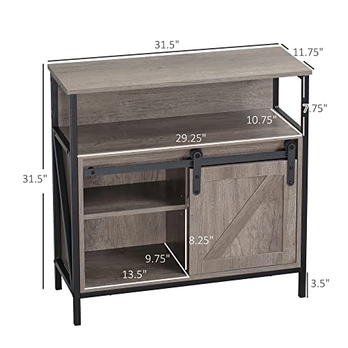 HOMCOM Sideboard Buffet Cabinet, Accent Kitchen Cabinet, Coffee Bar Cabinet with Sliding Barn Door and Adjustable Shelf for Living Room, Gray