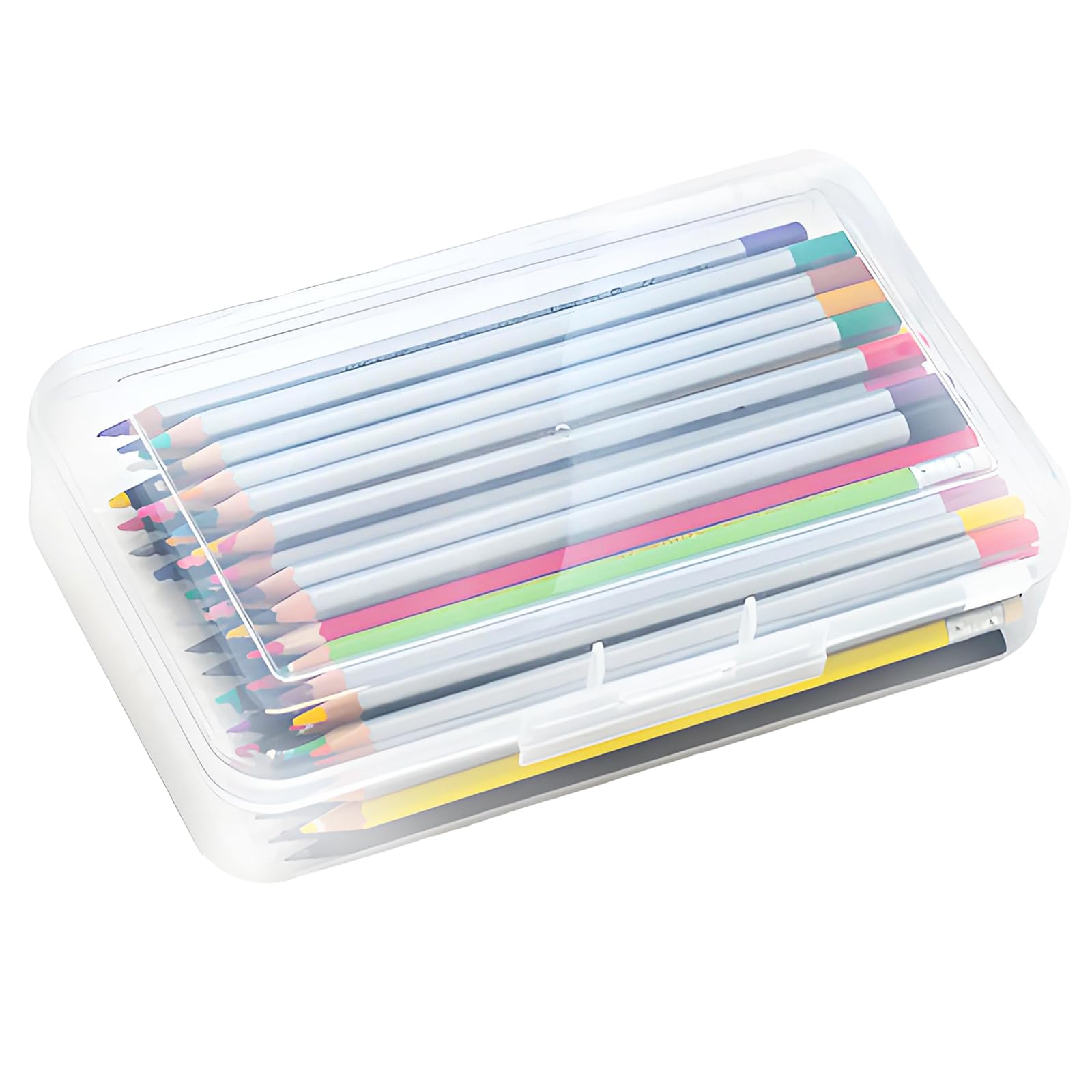 JANEMO Large Capacity Clear Pencil Case, Plastic Pencil Boxes with Lid Snap Closure, Storage Organizer Box Holder, Supply Boxes, 1 Pack