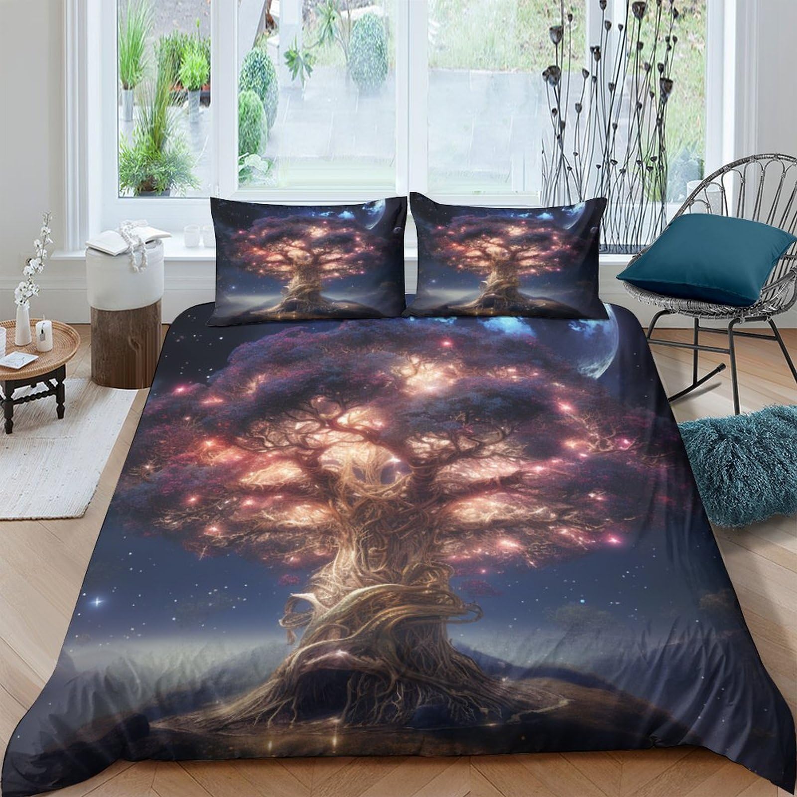 Glowing Tree 3D Print Natural Landscape Comforter Covers Quilt Cover for Teens And Adults Duvet Cover Soft Microfiber with Zipper Closure with Pillow Cases Bedding Set 3 Pieces Queen（228x228cm）