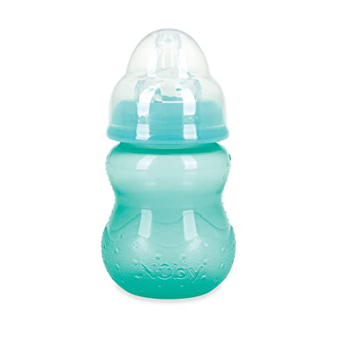 Nuby 3 Pack Non-Drip Wide Neck 8oz Vari-Flow Bottles, Soft Silicone Nipples, BPA Free, 0+M, Blue, Green, Aqua