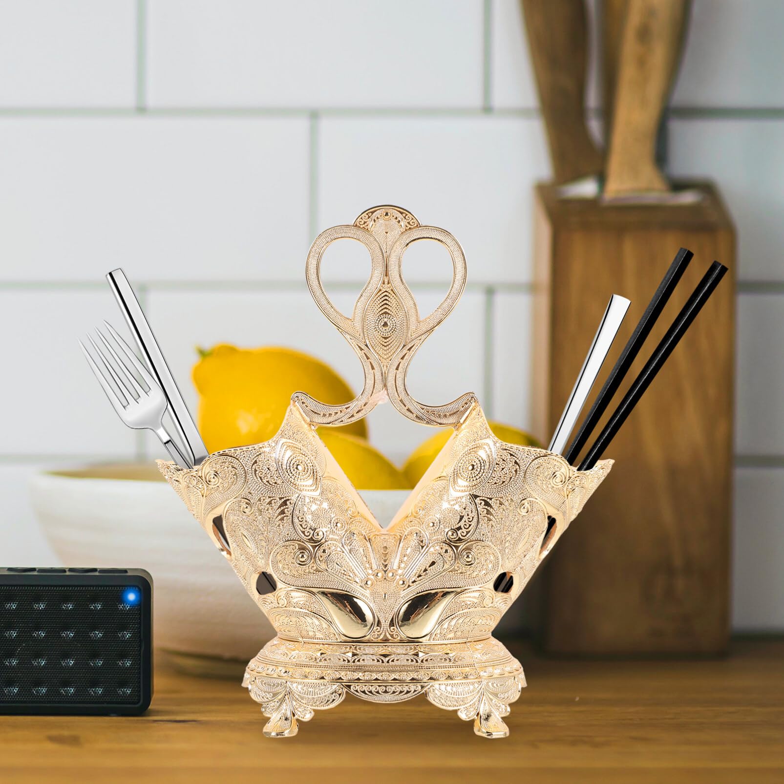 Cabilock Metal Utensil Silverware Organizer Spoon and Fork Holder European Style Utensils Holder Counter Storage Holder for Coffee Bar Dining Room Kitchen