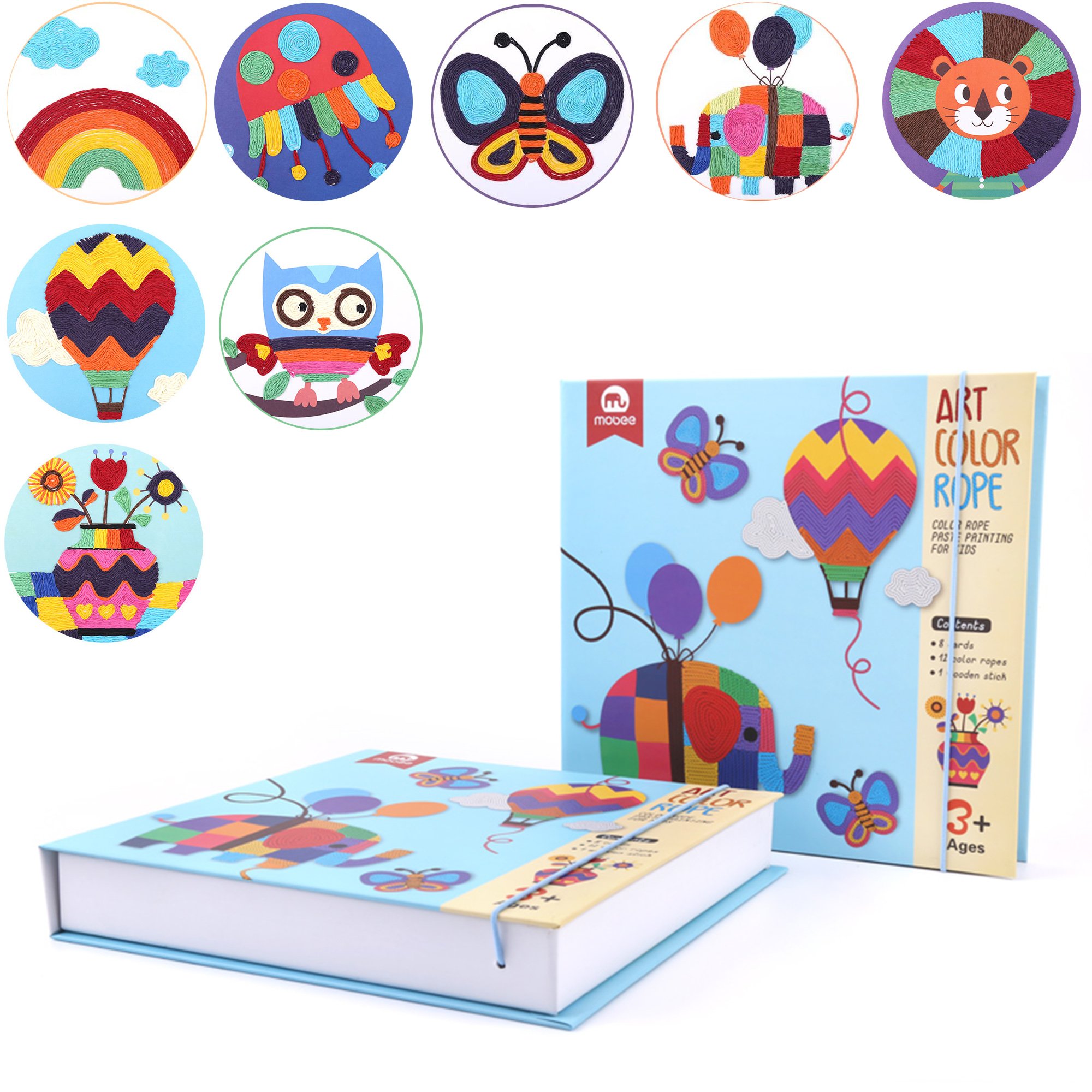 Mobee Color Rope Paste Painting Sticky Mosaics Kids 8 Cards DIY Art Crafts Creative Educational Toys