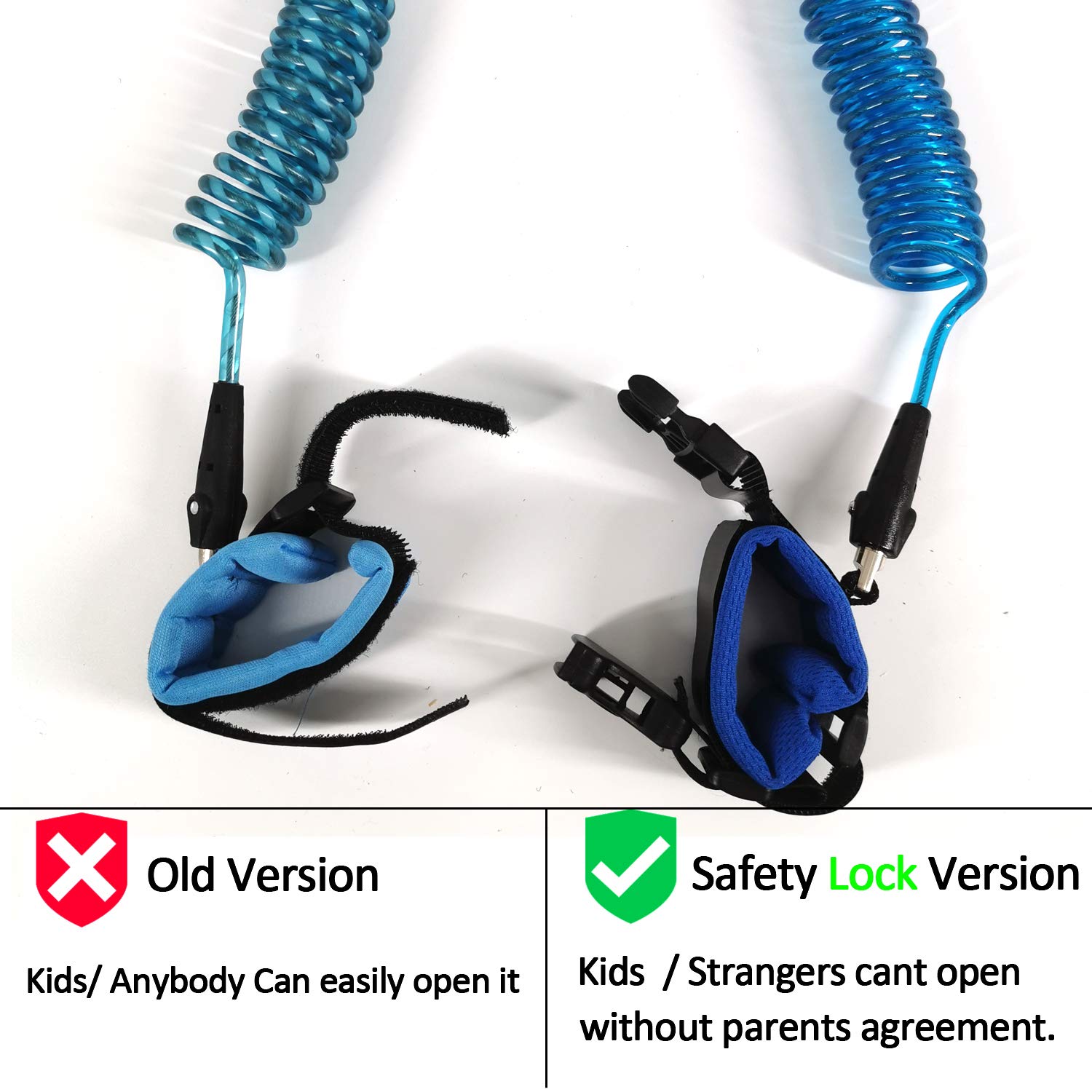 Child Safety Leash for Walking | Toddler Wrist & Hand Leash for Baby & Kids - Upgraded Version with Lock- 2Pack (Blue, 4.9ft + 8.2ft)