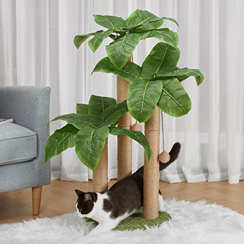 LEMONDA 31.5Inch Cat Scratching Post,Cat Scratcher with 3 Scratching Poles & Dangling Ball for for Indoor Outdoor Kitten & Adult Cat Use