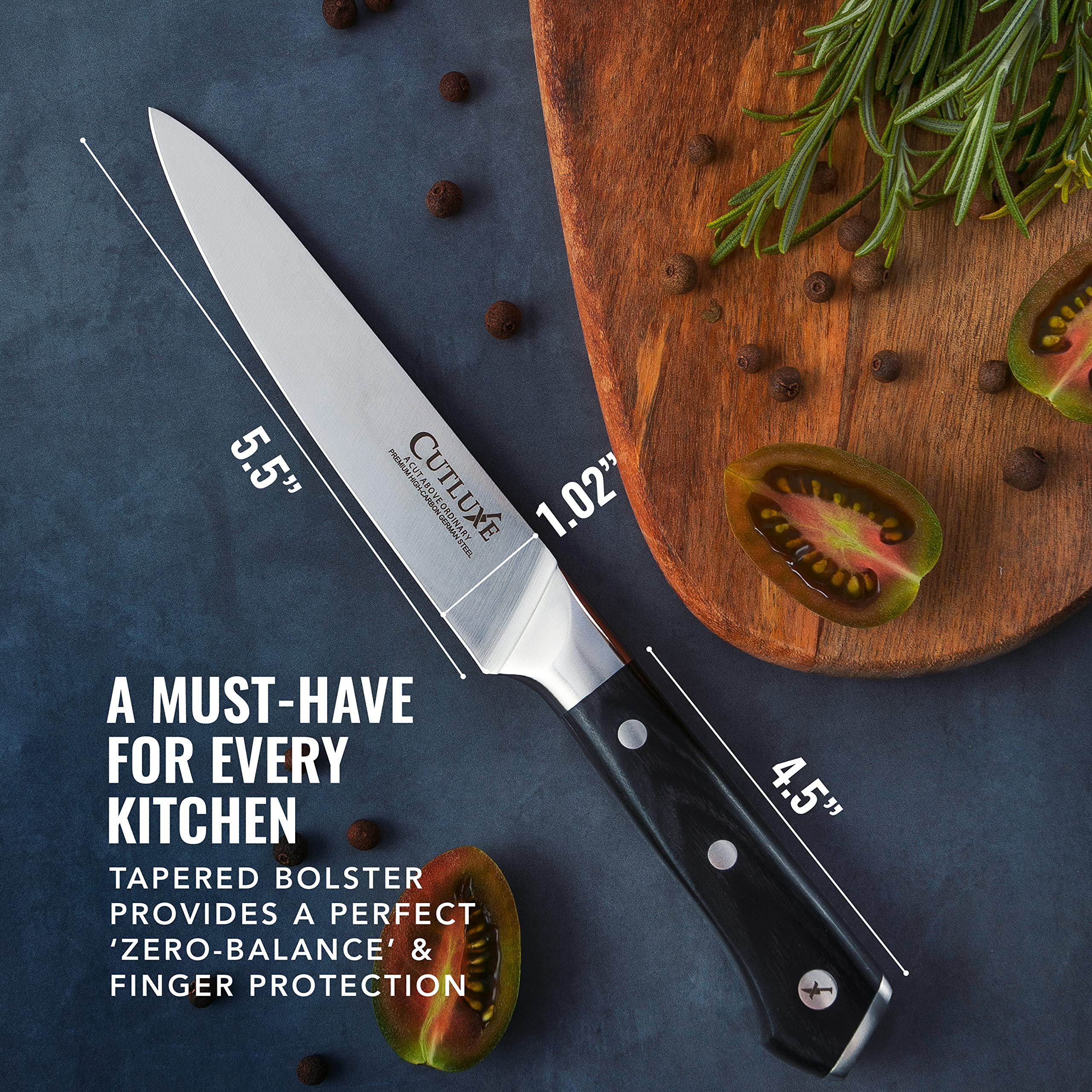 Cutluxe Utility Knife – 5.5" Paring Kitchen Knife – Forged High Carbon German Steel – Full Tang & Razor Sharp – Ergonomic Handle Design – Artisan Series