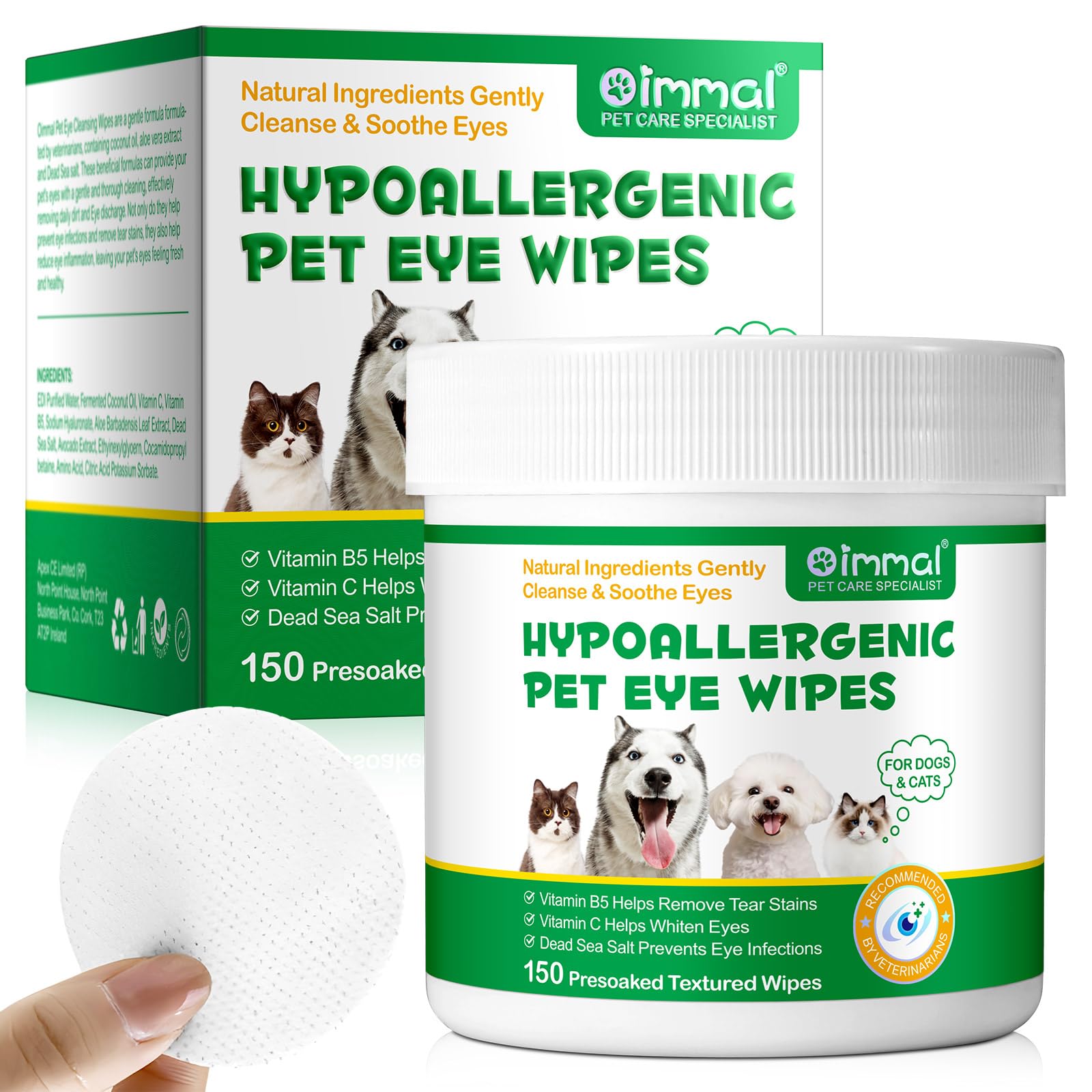 Dog Eye Wipes, 150PCs Eye Cleaning Wipes for Dogs & Cats Remove Dog Tear Stain, Dried Mucus Secretions, Discharge & Crust, Cleaning Wipe - Pet Gentle Care Supplies Diposable Wipes for Eyes, Face, Paws