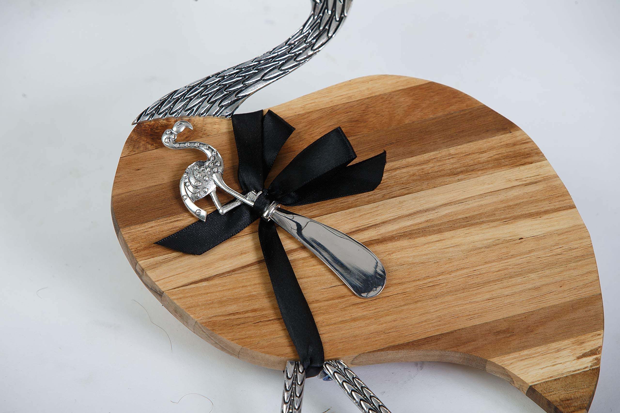 Flamingo Design Acacia Wood Cheese & Serving Board with Matching Cheese Knife by Picnic Plus (Flamingo)