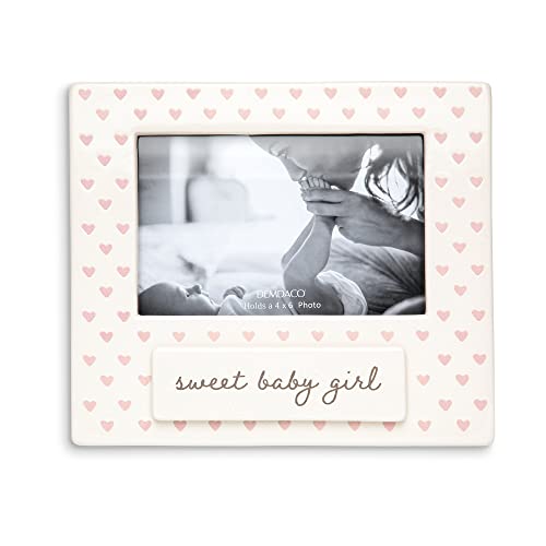 DEMDACO Sweet Baby Girl Pink Holds 4 x 6 Inch Photo Ceramic Wall or Tabletop Frame