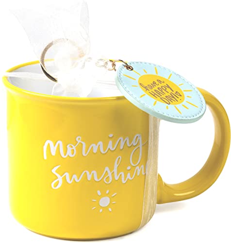 Eccolo Ceramic Coffee Mug and Keychain Charm, Large Tea Mug, Dishwasher/Microwave Safe - “Morning Sunshine”, Keychain and Stoneware Coffee Mug Set by Dayna Lee (Yellow, 19.6 oz)