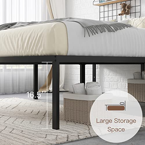 ikalido Full Size Metal Platform Bed Frame, Heavy Duty Metal Slats Support with Large Storage Space and Reserved Holes for DIY Headboard, No Box Spring Needed/Easy Assembly/Noise-Free/Non-Slip