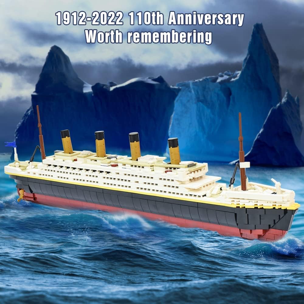 RiceBlock Large Titanic Model Building Block Kit, Home Alone Adults Challenging Huge Hard Titanic Cruise Ship Model Building Set Toys for Kids, 1333 Pieces