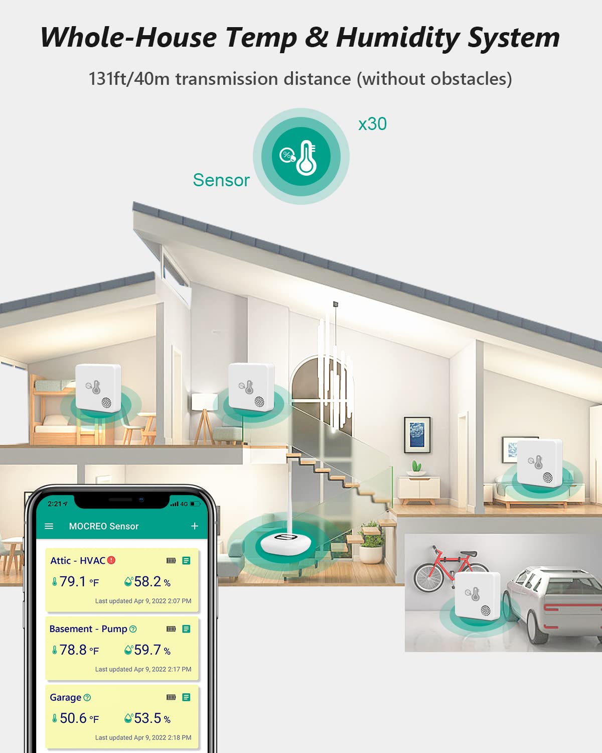 MOCREO ST6 Indoor Wireless Thermometer Hygrometer, Remote Temperature Humidity Monitor, Smart Temperature Sensor with App and Email Alert, 2 Years Data Storage Export (Hub Required)