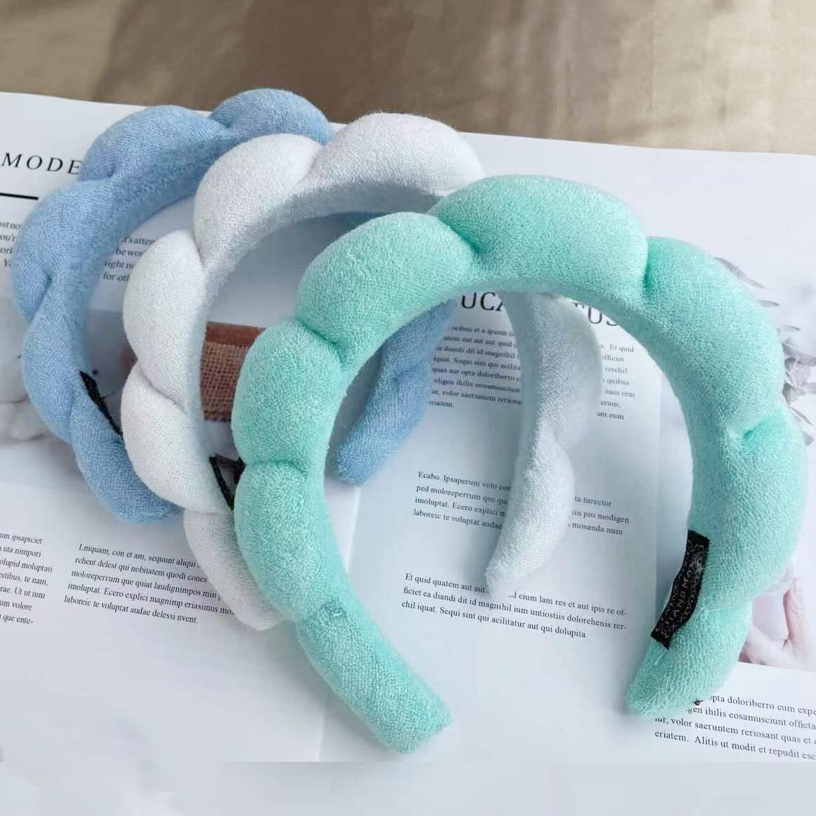 COMMINY Spa Headband for Washing Face,Sponge Soft Makeup Face Wash Headband,Terry Cloth Skincare Puffy Headbands for Women(Blue)