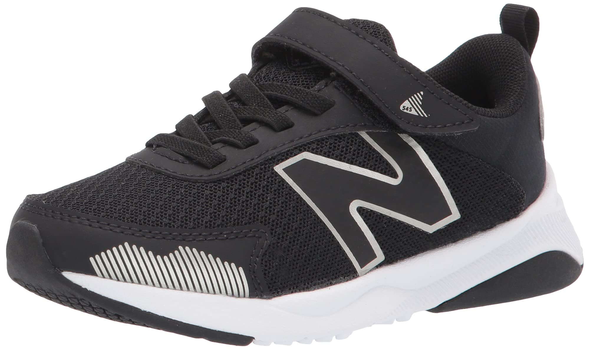 New Balance Kid's Dynasoft 545 V1 Hook and Loop Running Shoe, Black/White/Silver Metallic, 1 Little Kid