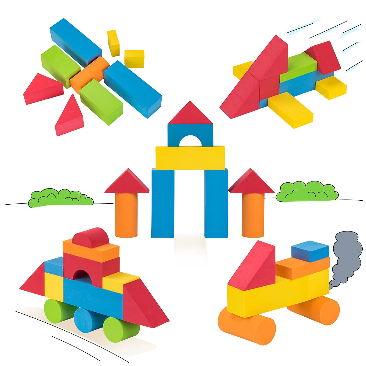 UNIH Building Blocks for Toddlers 1-3, Foam Blocks Toys Soft Blocks Toys Set for 1 2 3 4 Year Old Boy Girls (46PCS)