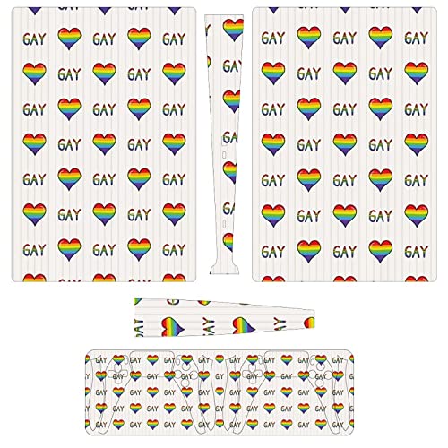 Cute Gay Heart with Text Full Protective Skin Cover Design Wrap Decal Sticker Compatible with PS5 Digital Edition Console and Controller